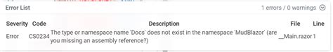 The Type Or Namespace Name Docs Does Not Exist In The Namespace Mudblazor · Issue 924