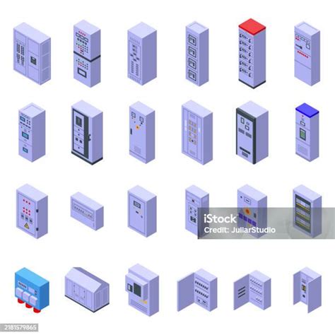 전기 배전반 아이콘은 등각 투영 벡터를 설정합니다 작업 엔지니어 0명에 대한 스톡 벡터 아트 및 기타 이미지 0명 3차원 형태 가정의 방 Istock