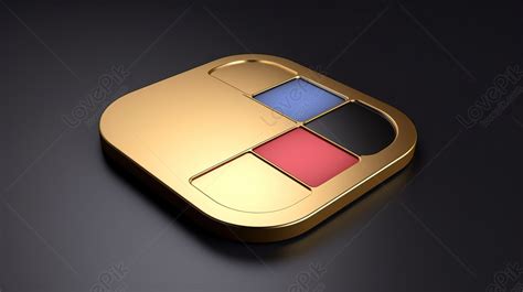3d 렌더링 아이콘 소셜 미디어 배경에 완벽한 골든 팔레트 기호가 있는 매트 골드 플레이트 아이 배경 3d 아이 배경 금 상자 배경 이미지 Hd 아이 3d 아이