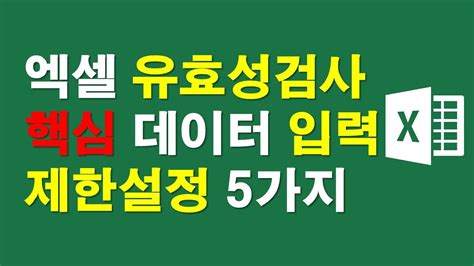 엑셀 유효성검사 잘못된 데이터입력 제한설정 5가지 Youtube