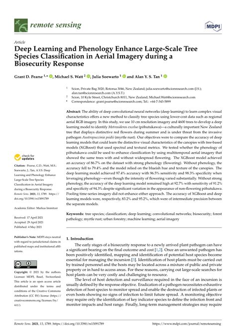 Pdf Deep Learning And Phenology Enhance Large Scale Tree Species Classification In Aerial