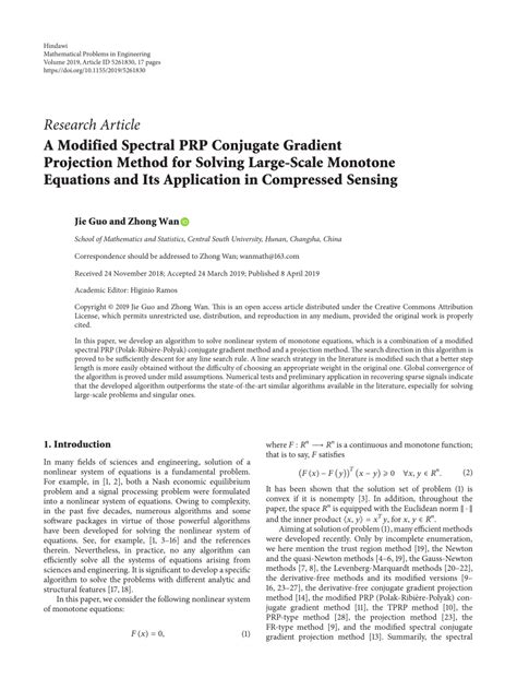 Pdf A Modified Spectral Prp Conjugate Gradient Projection Method For Solving Large Scale