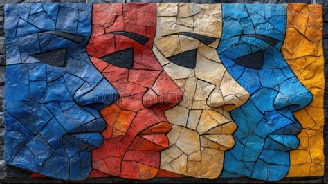 Abstract Mosaic Faces Depicting Psychological Stress And Emotion Generativeai Stock Image