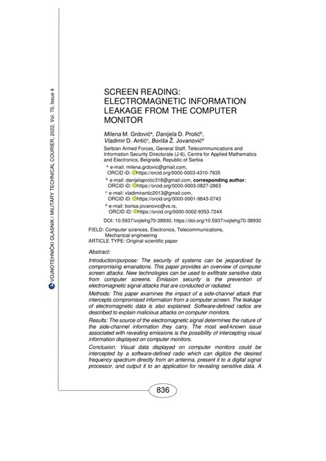 Pdf Screen Reading Electromagnetic Information Leakage From The