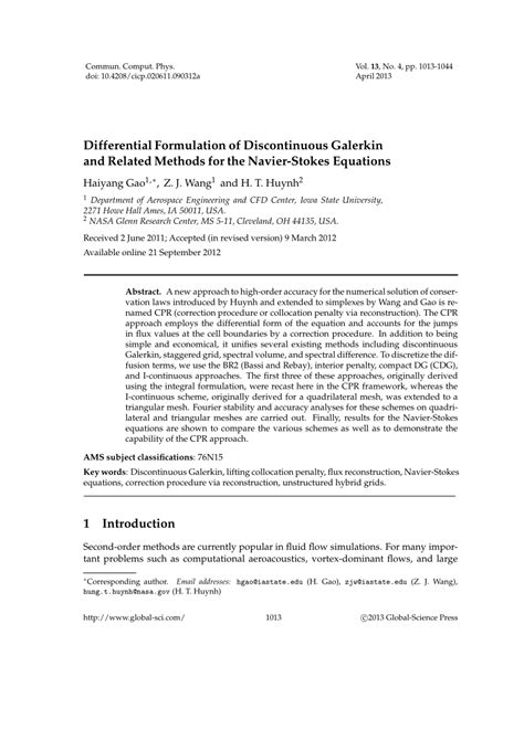 Pdf Differential Formulation Of Discontinuous Galerkin And Related Methods For The Navier