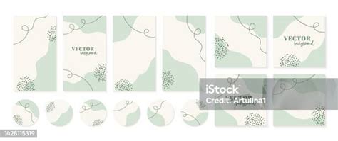 미니멀리스트 인스 타 그램 게시물 스토리 템플릿 녹색 중립적 인 색상의 아이콘을 강조 표시합니다 텍스트를위한 복사 공간이있는 추상적 인 유기적 인 손으로 그린 배경 배경