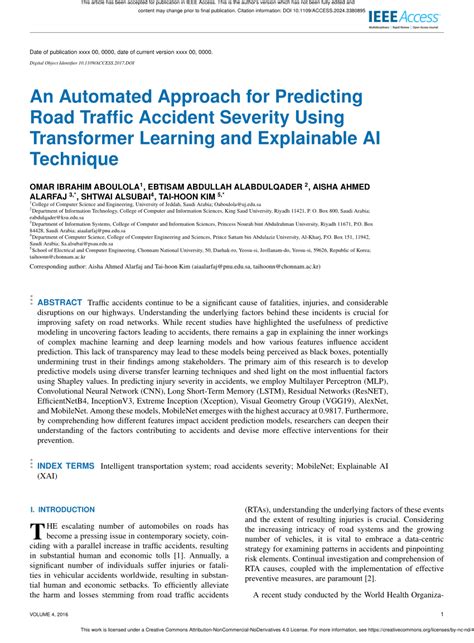 Pdf An Automated Approach For Predicting Road Traffic Accident Severity Using Transformer