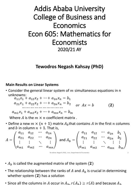 Econ 605 Lecture 2 Pdf Eigenvalues And Eigenvectors Matrix