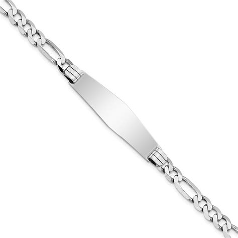 8 Inch 14k Wg Figaro Link Soft Diamond Shape Id Bracelet Fig160idcw 8
