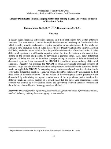 Pdf Directly Defining The Inverse Mapping Method For Solving A Delay