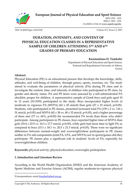 Pdf European Journal Of Physical Education And Sport Science Duration Intensity And Content