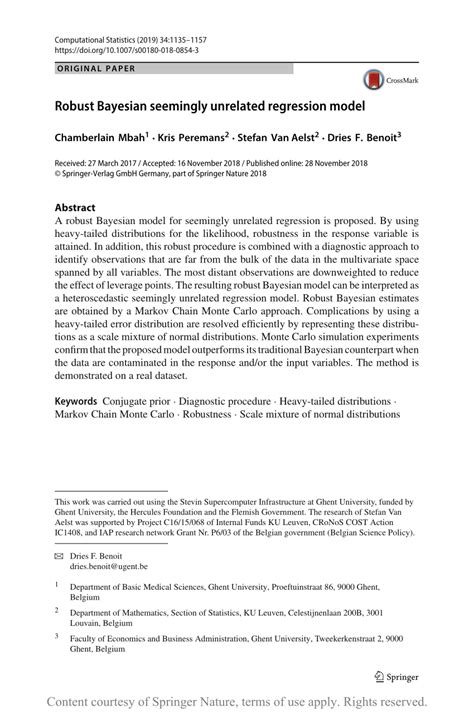 Robust Bayesian Seemingly Unrelated Regression Model Request Pdf