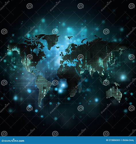 World Map With Global Technology Social Connection Network With Lights