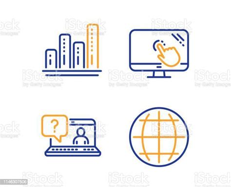 터치 스크린 Faq 및 그래프 차트 아이콘을 설정 합니다 글로브 사인 웹 지원 성장 보고서 인터넷 세계 벡터 0명에 대한 스톡 벡터 아트 및 기타 이미지 Istock