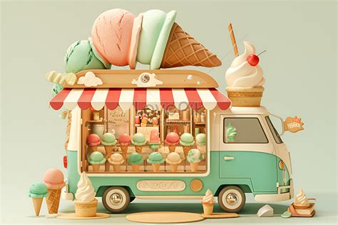 다채로운 아이스크림 트럭 일러스트 무료 다운로드 Lovepik