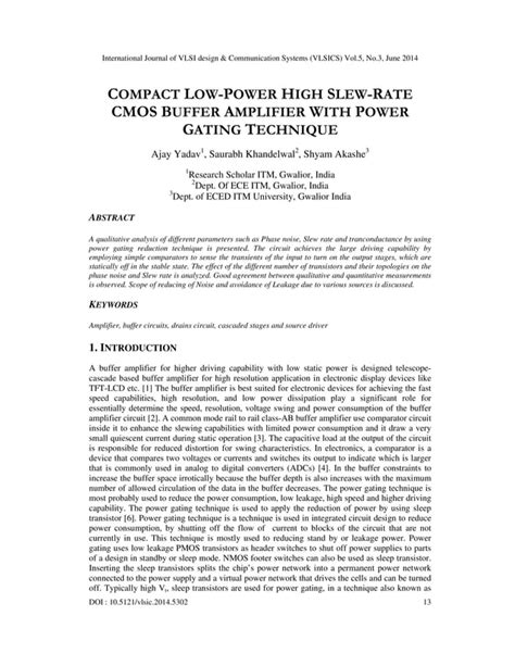 Compact Low Power High Slew Rate Cmos Buffer Amplifier With Power Gating Technique Pdf