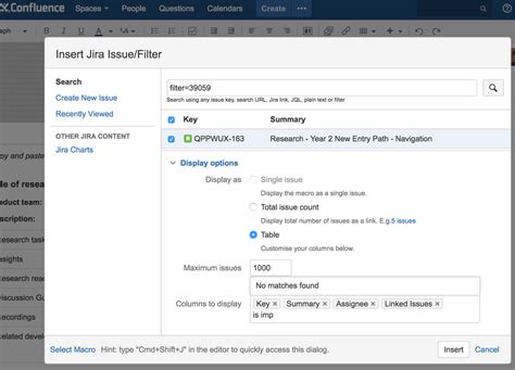 Confluence Server Insert Jira Filter Display O