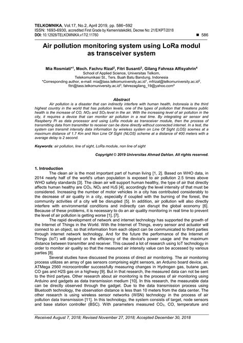 Air Pollution Monitoring System Using Lora Modul As Transceiver System