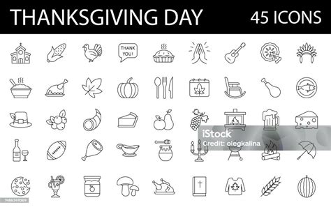 36 추수 감사절 얇은 선 아이콘 세트입니다 휴일 식당 음식 음료 벡터 선형 기호 팩 그래픽 컬렉션 아이콘에 대한 스톡 벡터 아트 및 기타 이미지 Istock