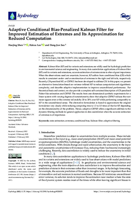Pdf Adaptive Conditional Bias Penalized Kalman Filter For Improved Estimation Of Extremes And