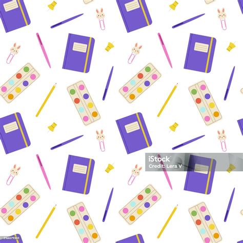 학용품과 완벽 한 패턴 학교 배경으로 돌아 가기 흰색 배경에 벡터 평면 그림 개념에 대한 스톡 벡터 아트 및 기타 이미지 개념 공부 교육 Istock