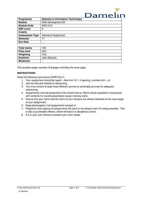 Web Development 2a Individual Assignment 2023 It Dip Web Develoment