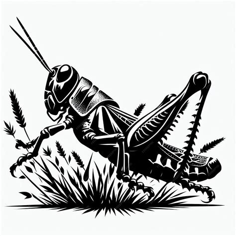 Grasshopper Contour Drawing White Black White Background Premium Ai Generated Vector