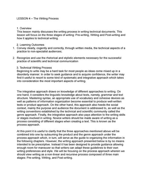 Technical Writing Lesson 4 Lesson 4 The Writing Process Overview This Lesson Mainly