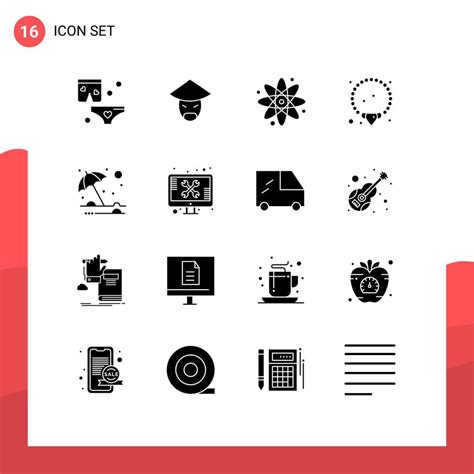 16 Universal Solid Glyphs Set For Web And Mobile Applications Summer Beach Atom Mala Bracelet