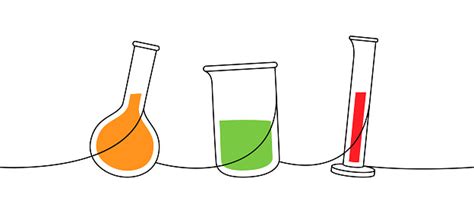 실험실 유리 장비 한 줄은 연속 도면을 채색했습니다 둥근 바닥 플라스크 유리 비커 눈금이 매겨진 실린더 연속 한 줄 그림 건강관리와 의술에 대한 스톡 벡터 아트 및 기타