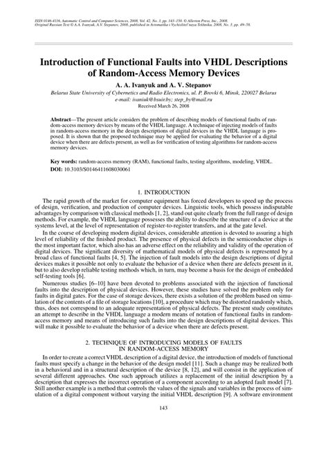 pdf injection of functional faults into vhdl descriptions of random access memory devices