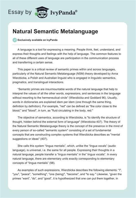 natural semantic metalanguage 837 words book review example
