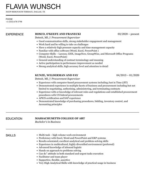 Procurement Supervisor Resume Samples Velvet Jobs