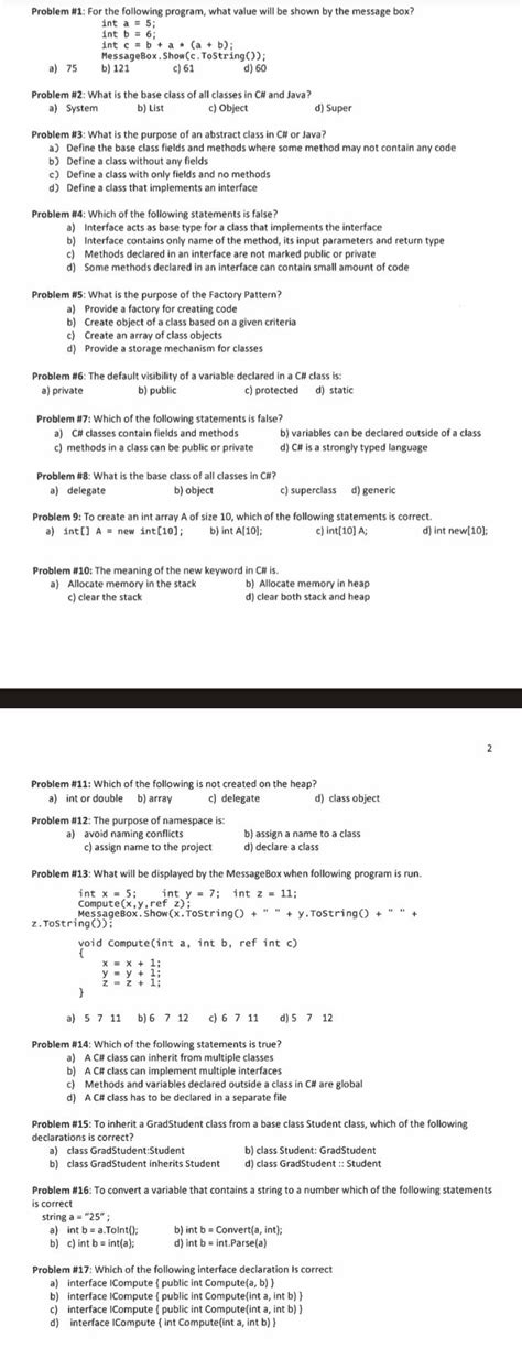 Solved Problem 1 For The Following Program What Value