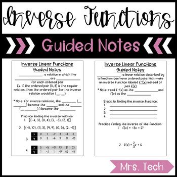 Inverse Functions Relations Guided Notes By MrsTech TPT
