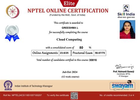 Nptel Cloudcomputing Achievement Learningneverstops Silvermedal