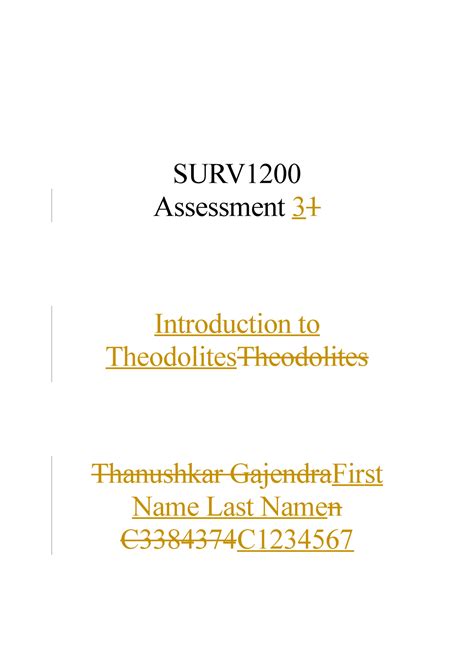 SURV FS Assignment SURV Assessment Introduction To TheodolitesTheodolites