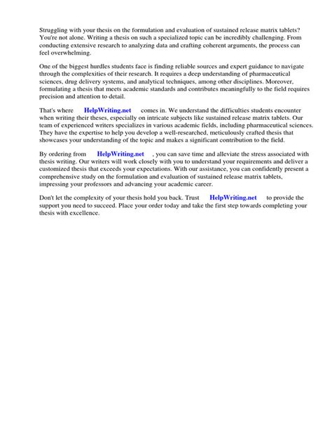 Formulation And Evaluation Of Sustained Release Matrix Tablets Thesis
