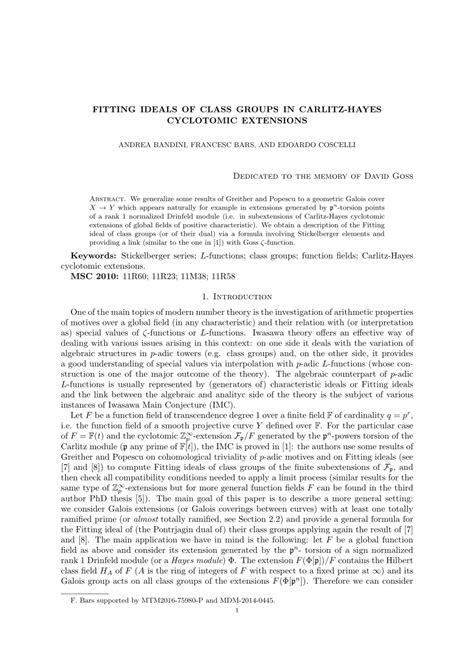 Pdf Fitting Ideals Of Class Groups In Carlitz Hayes Cyclotomic Extensions