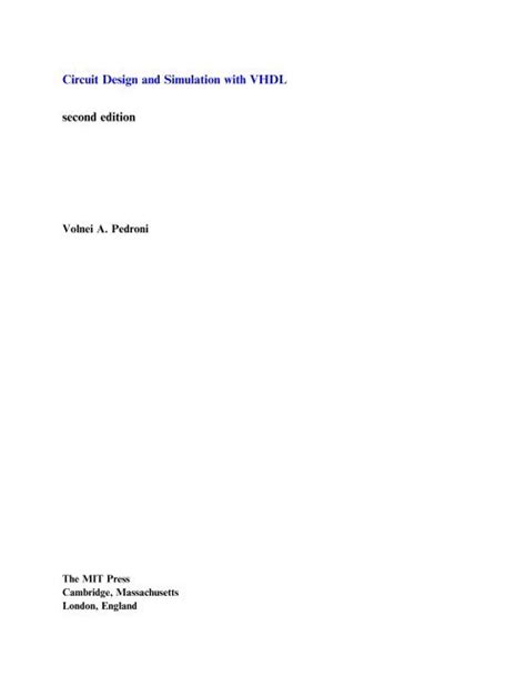 Circuit Design And Simulation With Vhdl Second Edition Mit Press