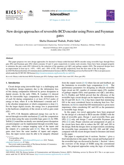 Pdf New Design Approaches Of Reversible Bcd Encoder Using Peres And Feynman Gates