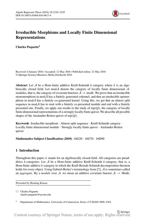 Irreducible Morphisms And Locally Finite Dimensional Representations Request Pdf