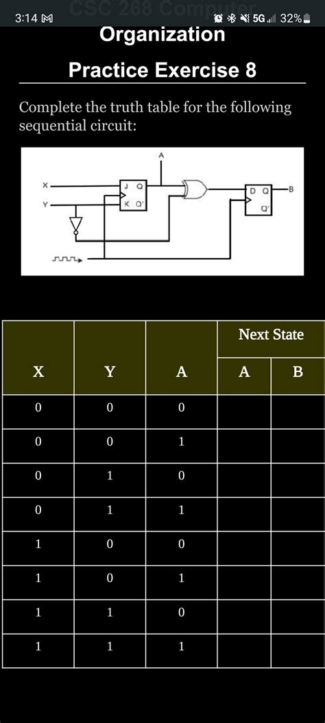 Solved Complete The Truth Table For The Following Sequential