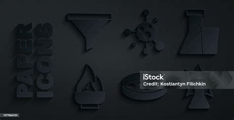 박테리아 테스트 튜브 및 플라스크 알코올 또는 정신 버너 화학 폭발 분자 및 깔때기 필터 아이콘으로 페트리 접시를 설정합니다 벡터 3차원 형태에 대한 스톡 벡터 아트 및