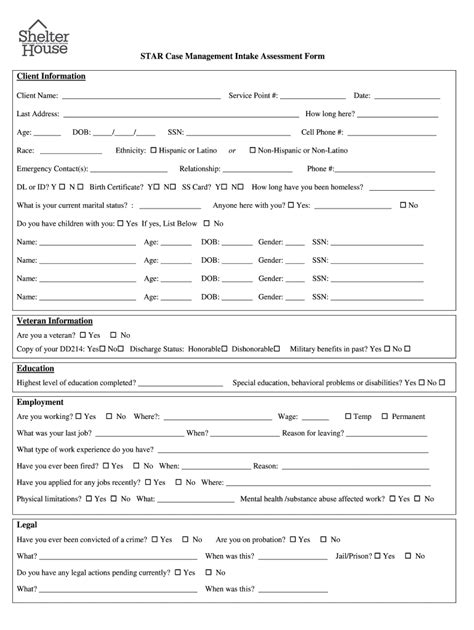 Case Management Intake Assessment Form Example Fill Out And Sign Online
