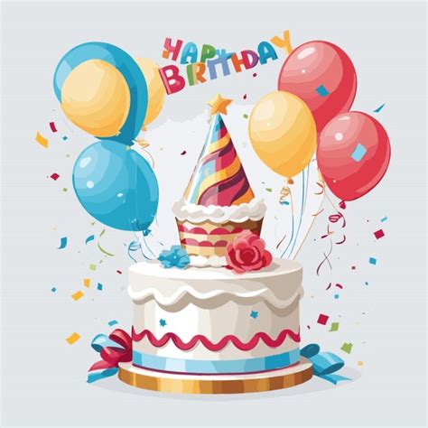 Вектор с днем рождения на белом фоне Премиум векторы