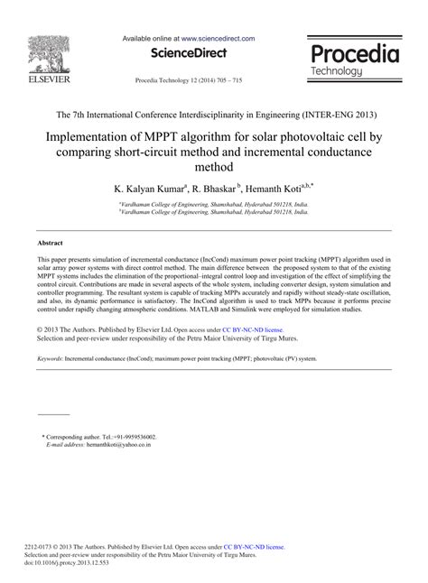 Pdf Implementation Of Mppt Algorithm For Solar Photovoltaic Cell By Comparing Short Circuit