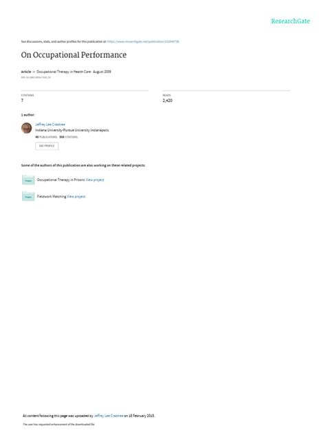 On Occupational Performance Pdf Occupational Therapy