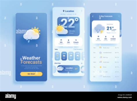 Modern And Minimal Mobile App Ui Interface Kit For Weather Forecast 3d