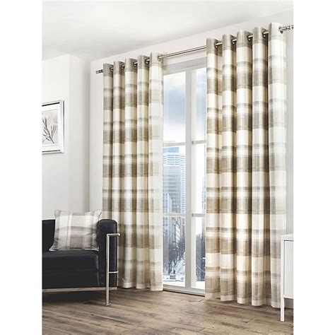 Fusion Balmoral Check 100 Cotton Natural Eyelet Curtains Home